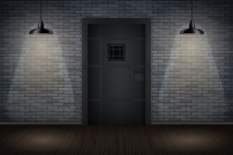 Prison cell with barred windows jail interior Vector Image
