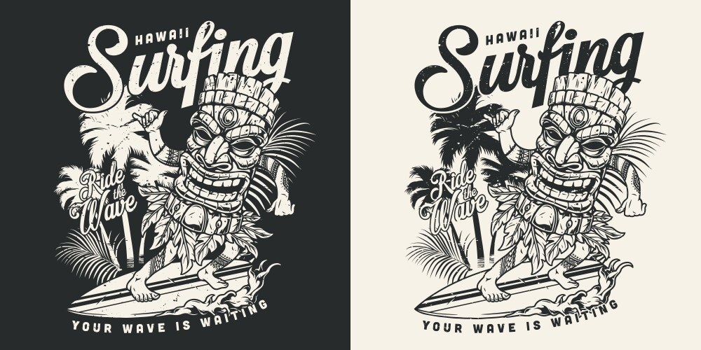 Surfing vintage colorful print Royalty Free Vector Image
