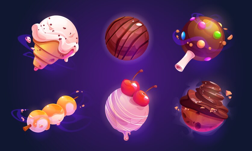 Candy planet for space game world magic food Vector Image