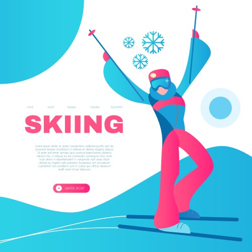Happy children skiing flat poster Royalty Free Vector Image