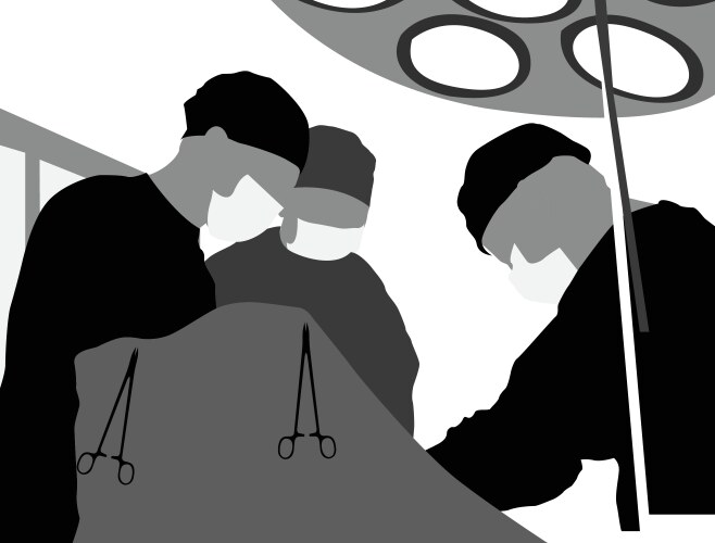 Surgeon team at work in operating room Royalty Free Vector