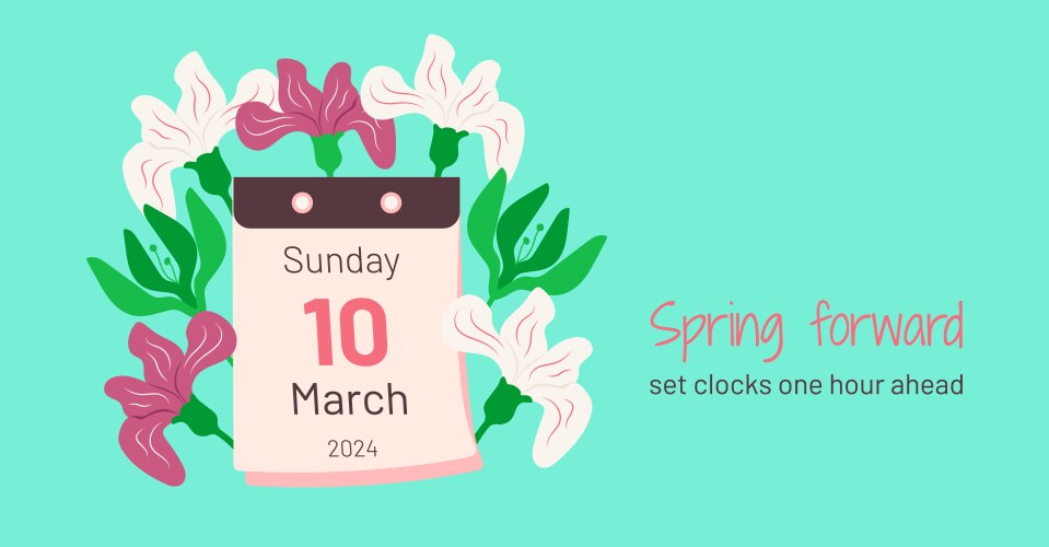 March 2024 calendar for spring forward poster Vector Image