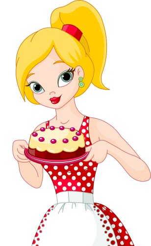 Young woman serving cake Royalty Free Vector Image