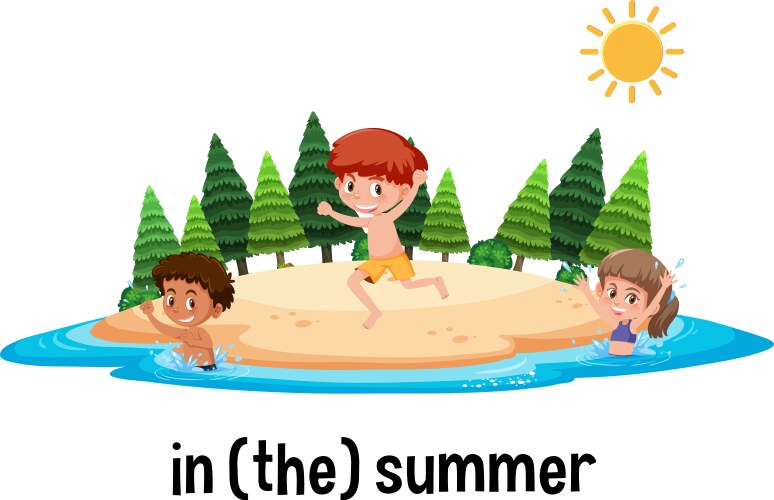 English prepositions of time with spring scene Vector Image