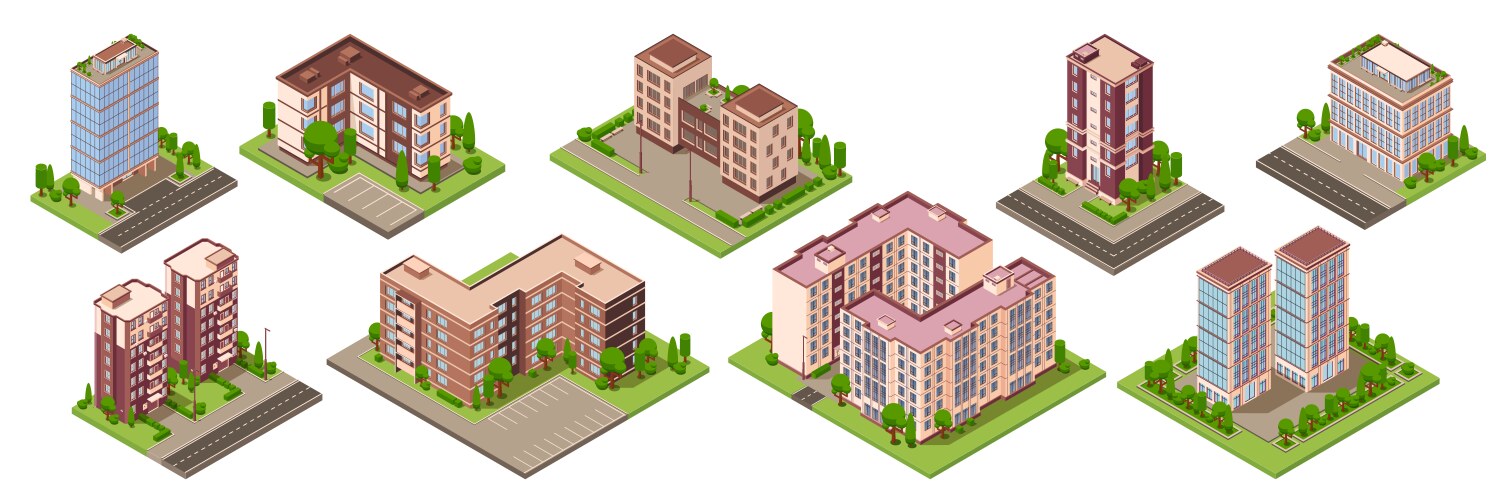 City blocks isometric set Royalty Free Vector Image