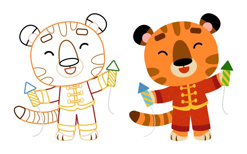 Coloring book for kids chinese new year tiger Vector Image