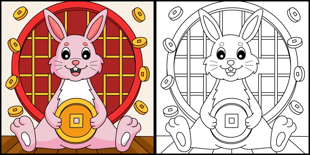 Rabbit biting coin coloring page Royalty Free Vector Image