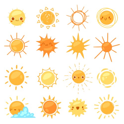 Yellow sun icon set image Royalty Free Vector Image