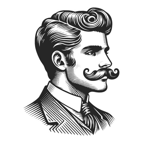 Vintage engraved portrait man with mustache Vector Image