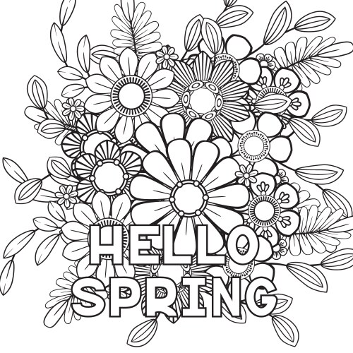 Hello spring coloring page Royalty Free Vector Image