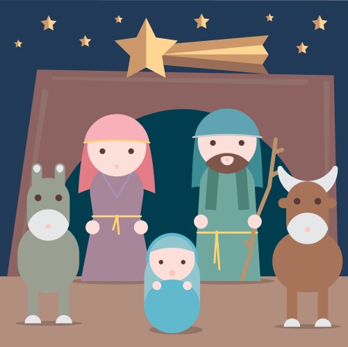 Nativity scene with holy family Royalty Free Vector Image