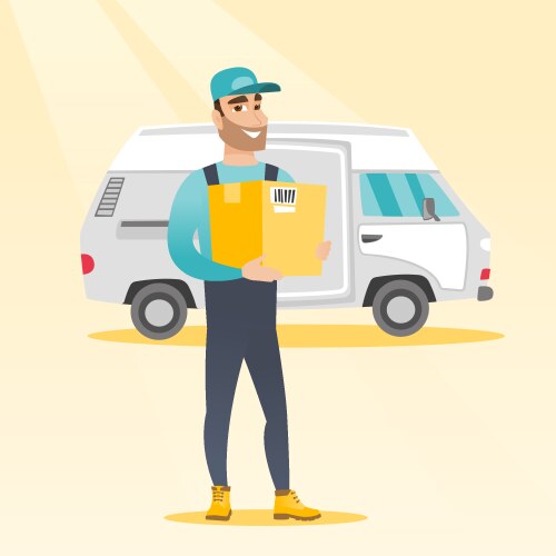 African american courier in uniform holding Vector Image