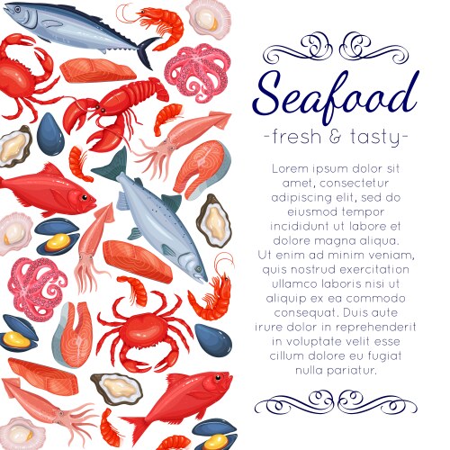 Seamless border seafood products Royalty Free Vector Image