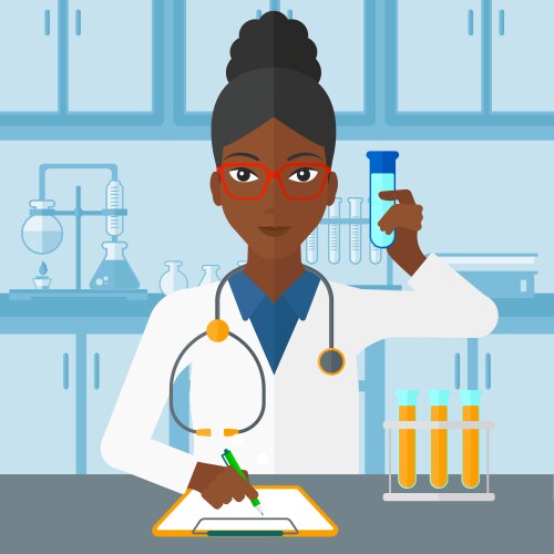 Female laboratory assistant holding test tubes Vector Image