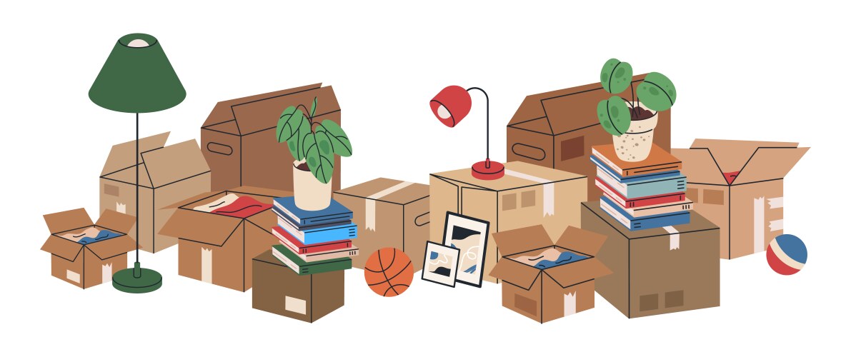 Moving stuff in cardboard boxes stacked carton Vector Image