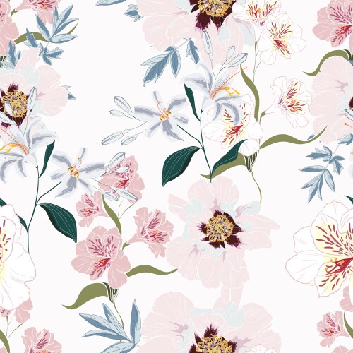 Watercolor seamless pattern pink flowers Vector Image