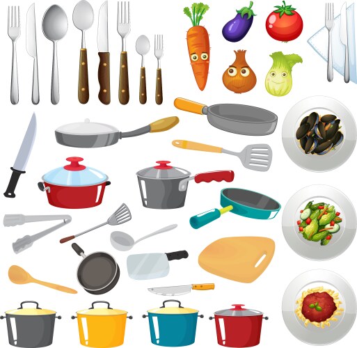 Kitchen utensils cooking scrapbook stickers Vector Image