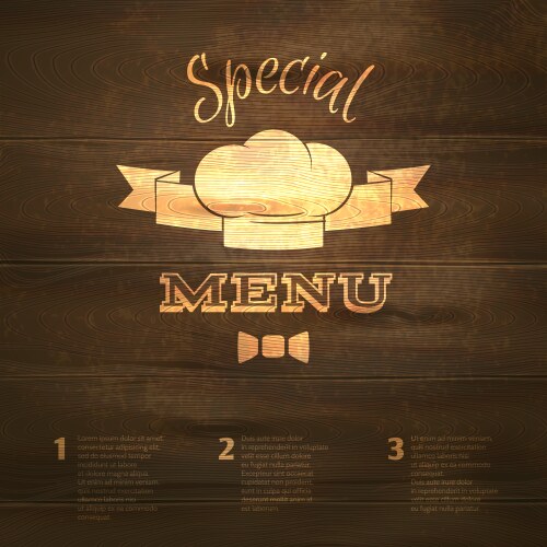 Restaurant menu emblems set wooden Royalty Free Vector Image