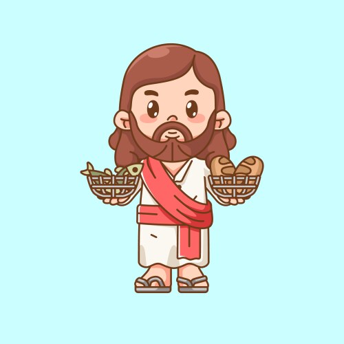 Cute jesus christ god holding cross kawaii chibi Vector Image