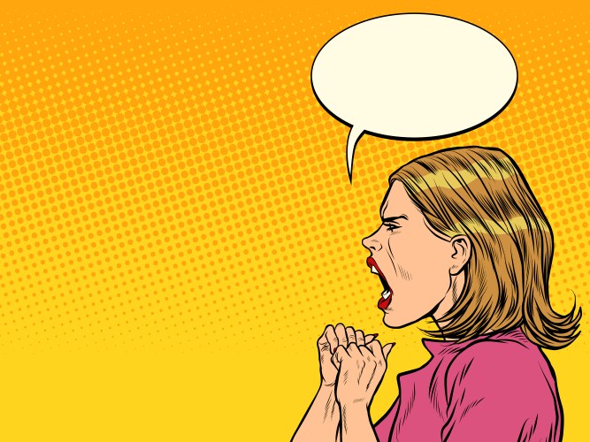 Angry girl or young woman screaming into the phone