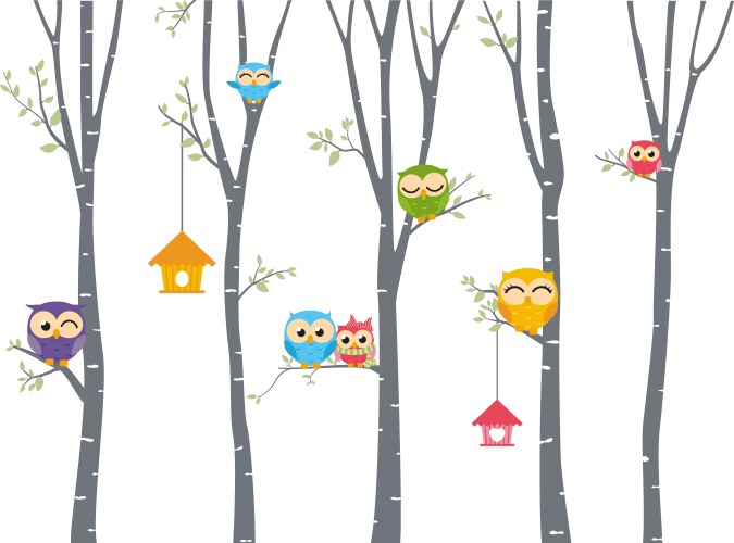 Beautiful birds sitting tree branch Royalty Free Vector