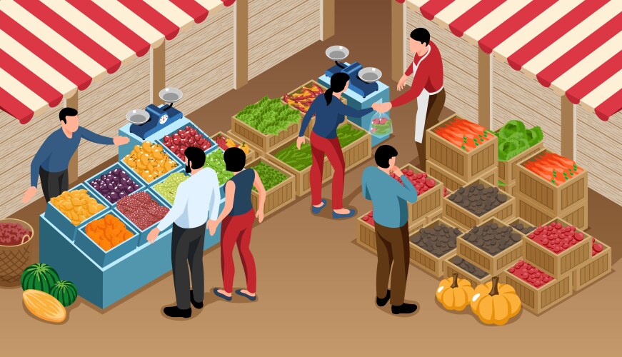 Fruit seller in a farmer market Royalty Free Vector Image