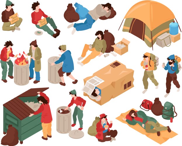 Homeless people cartoon infographics Royalty Free Vector