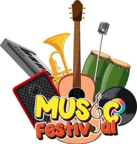 Music festival text with musical instruments Vector Image