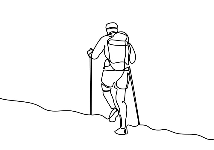 One line drawing of traveler walking continuous Vector Image