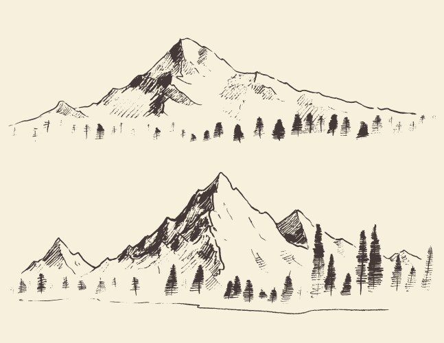 Hand drawn landscape with mountains trees Vector Image
