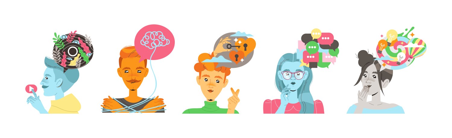 People characters with different types of thinking