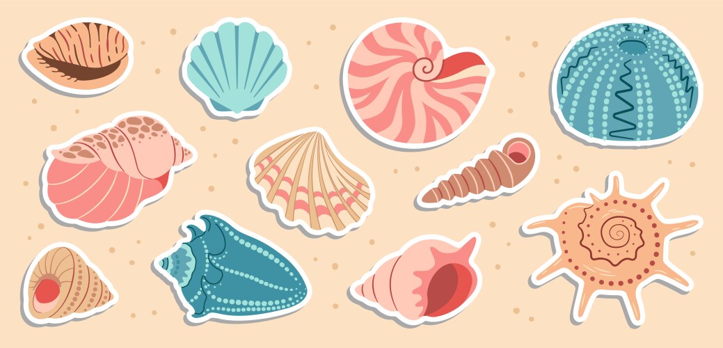 Sea shells sticker set trendy flat style hand Vector Image