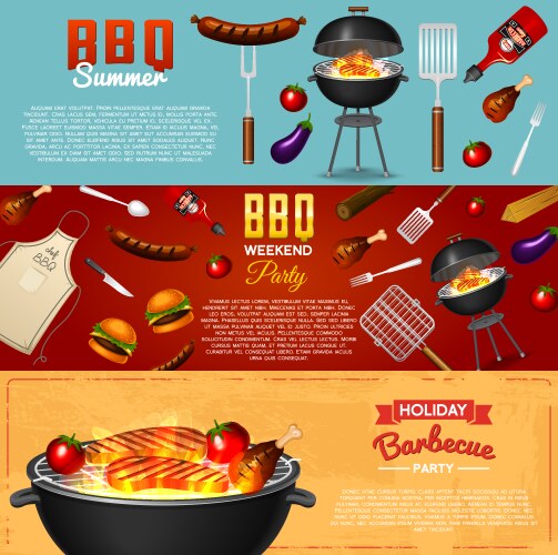 Barbecue grill elements set isolated on red Vector Image