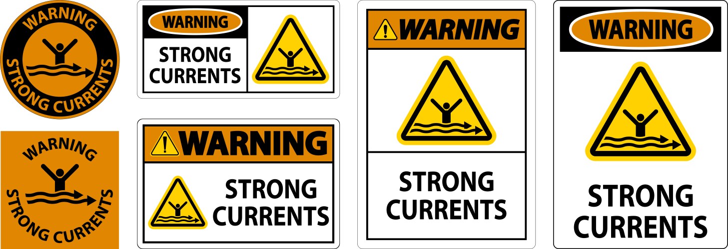 Water safety sign warning - strong currents Vector Image