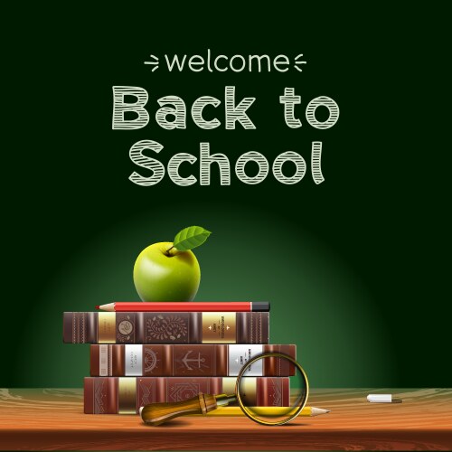 Back to school green desk apple Royalty Free Vector Image