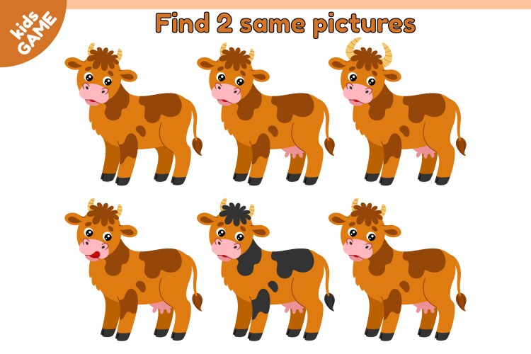 Kids game tracing lines with farm cartoon cow Vector Image