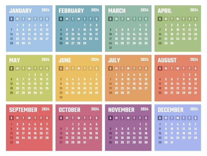 Moon calendar for 2024 year lunar phases schedule Vector Image