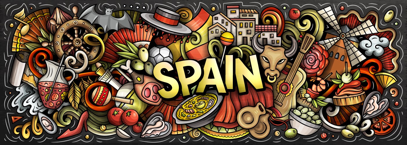 Spain hand drawn doodle banner cartoon detailed Vector Image