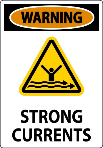 Water safety sign warning - strong currents Vector Image