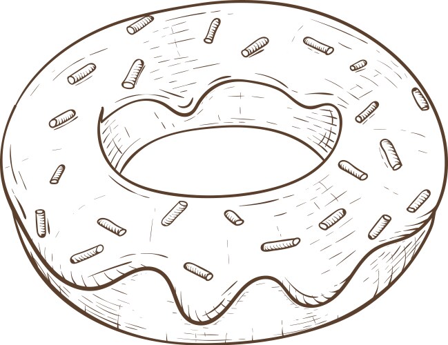 Donut black and white outline drawing Royalty Free Vector