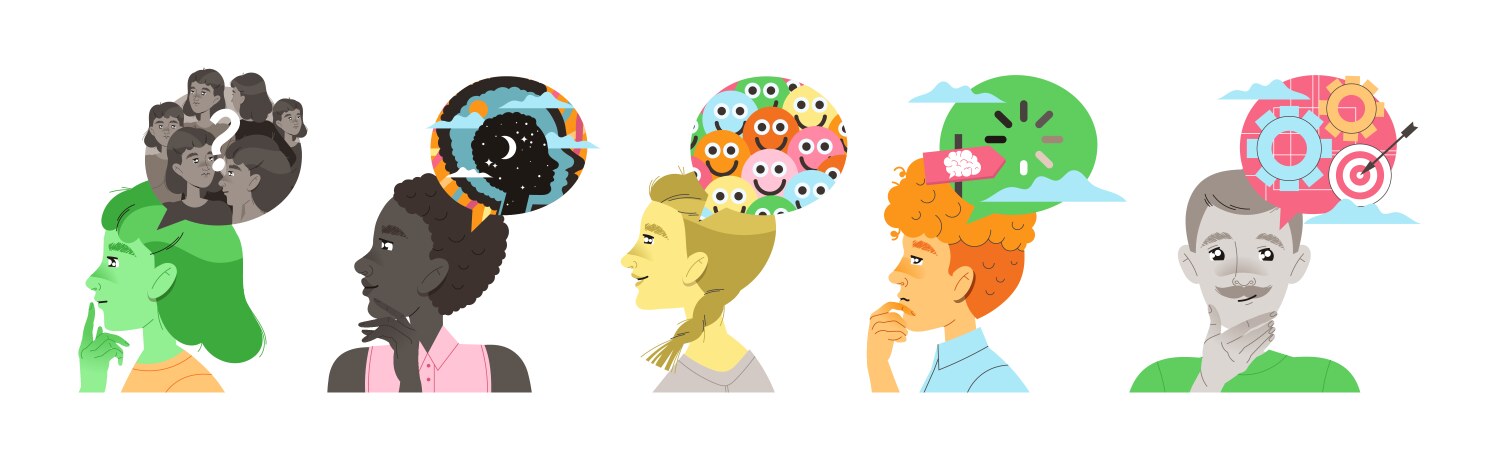 People characters with different types of thinking