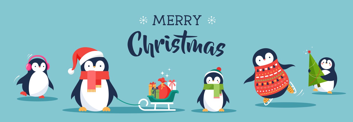 Cute penguins in christmas Royalty Free Vector Image