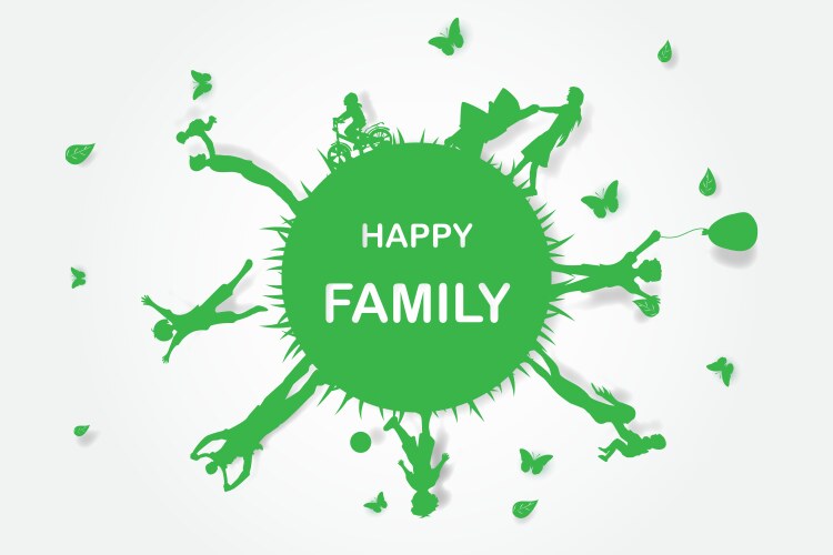 Green background happy family having fun playing Vector Image