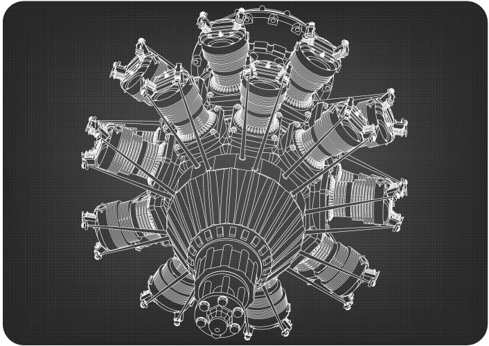 Radial engine blueprints Royalty Free Vector Image