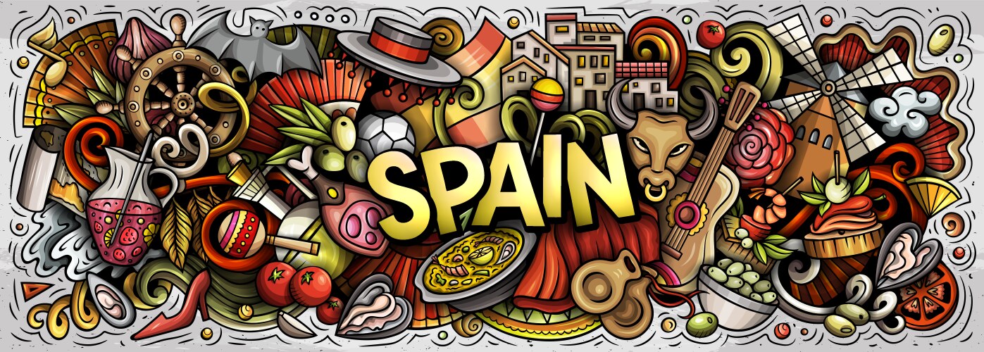 Spain hand drawn cartoon doodles Royalty Free Vector Image