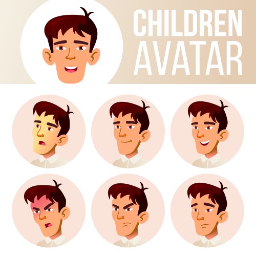 Asian boy schoolboy kid poses set Royalty Free Vector Image