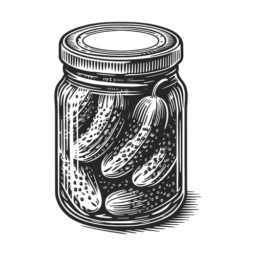 Pickles in jar engraved Royalty Free Vector Image