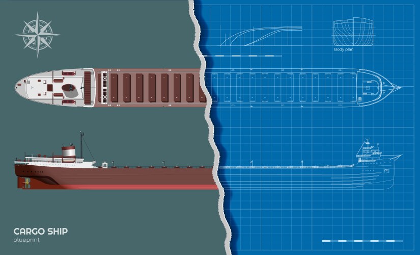 Large container ship blueprint Royalty Free Vector Image