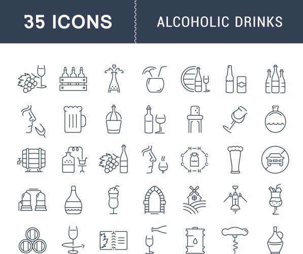 Alcohol drinks and cocktails icon set Royalty Free Vector