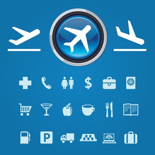 Icons and pointers for navigation in airport Vector Image